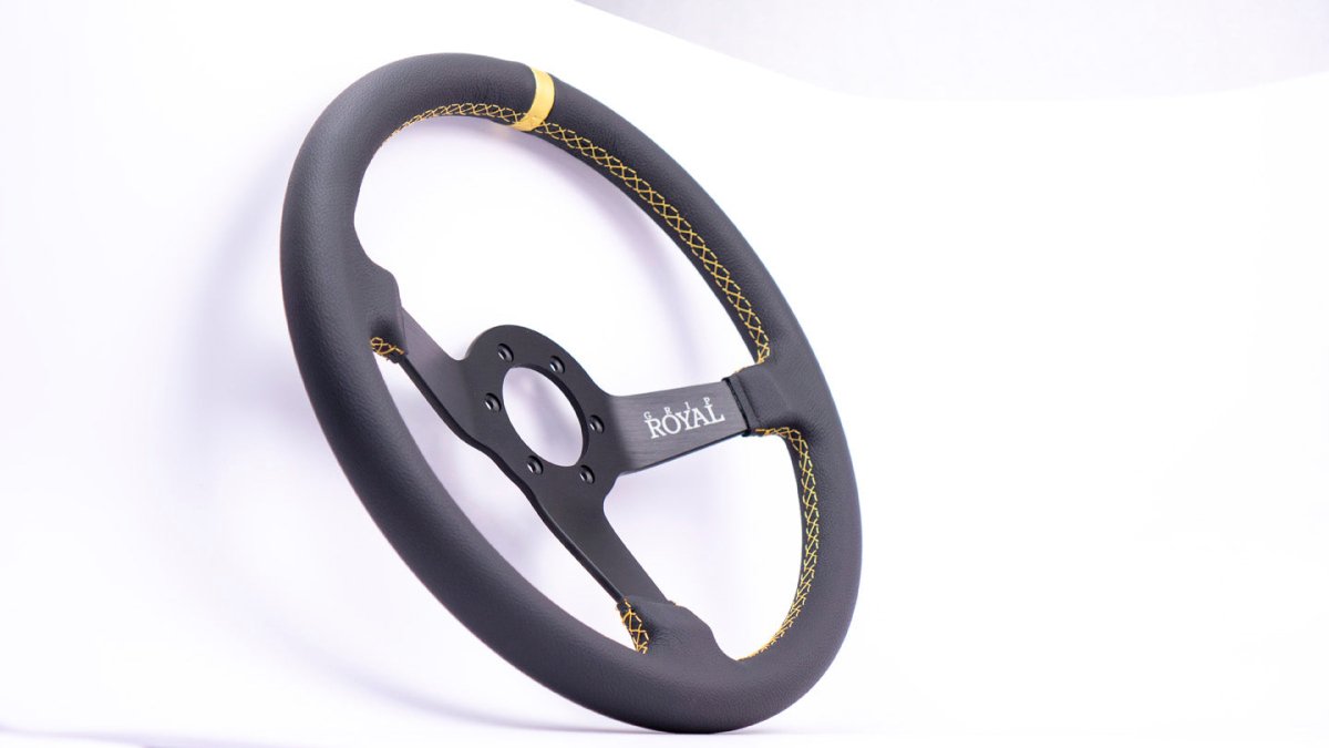 Grip Royal Brute 350mm Deep Dish Steering Wheel w/ Black Leather Grip ...