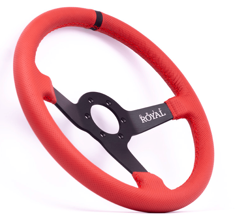 Grip Royal Brute 350mm Deep Dish Steering Wheel w/ Red Perforated ...