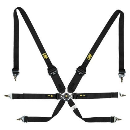 OMP Racing Endurance 6 Point Harness 3"/2" Pull Down Snap In Black - Subimods.com