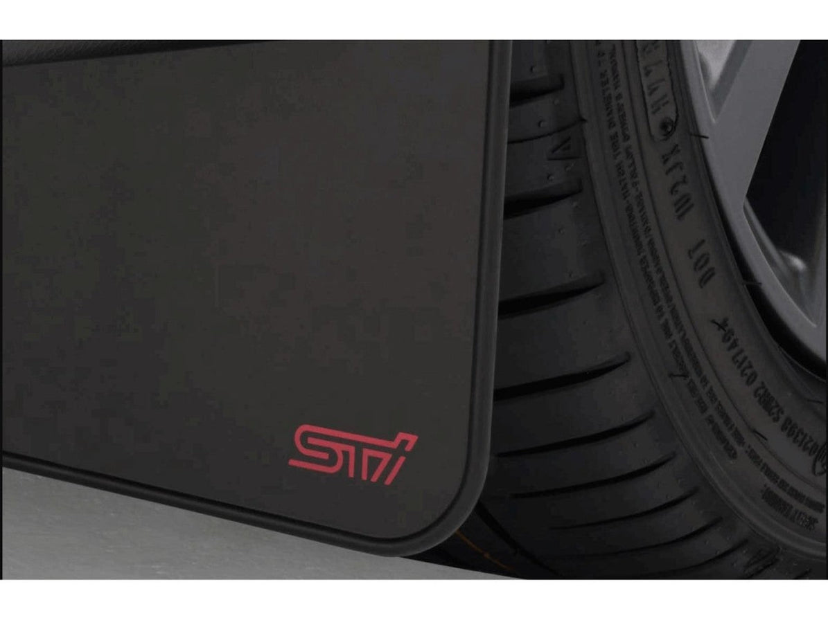 Subaru OEM Mudflap Set Black w/ Cherry Red STI Logo BRZ — Subimods.com