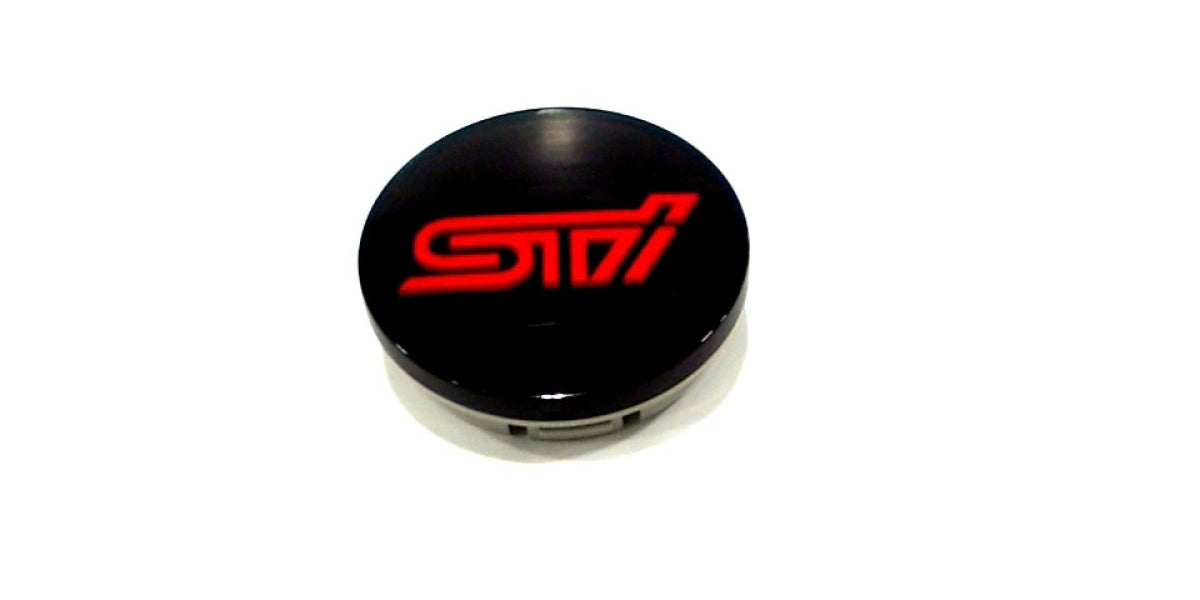 Subaru OEM STI Center Cap Black with Cherry Red Logo 2015 — Subimods.com