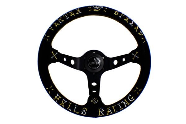 VERTEX Speed Steering Wheel 330mm Suede w/ Gold and Silver Stitching ...