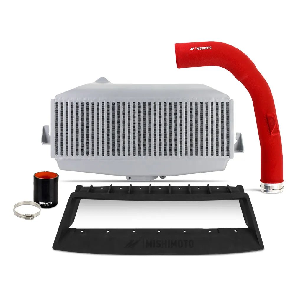 Mishimoto Top Mount Intercooler Silver w/ Red Charge Pipe Kit 2022-2024 WRX - Subimods.com