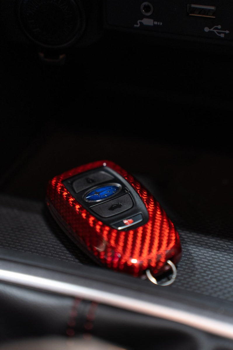 Molded Innovations Gloss Carbon Fiber Key Fob Cover Red — Subimods.com